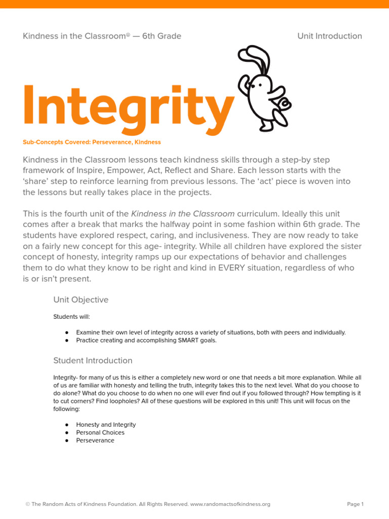 Integrity and Kindness for 6th Graders | PDF | Integrity | Cognition