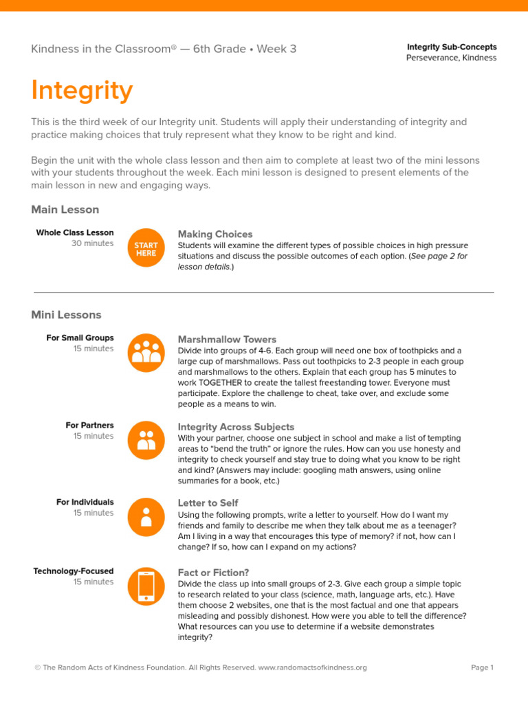 Grade 6 Integrity Lesson 3 Making Choices | PDF | Integrity | Cognition