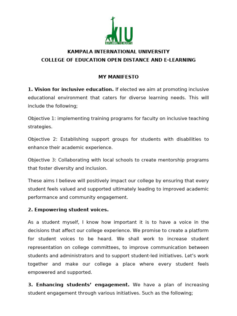 MY MANIFESTO | PDF | Mentorship | Inclusion (Education)