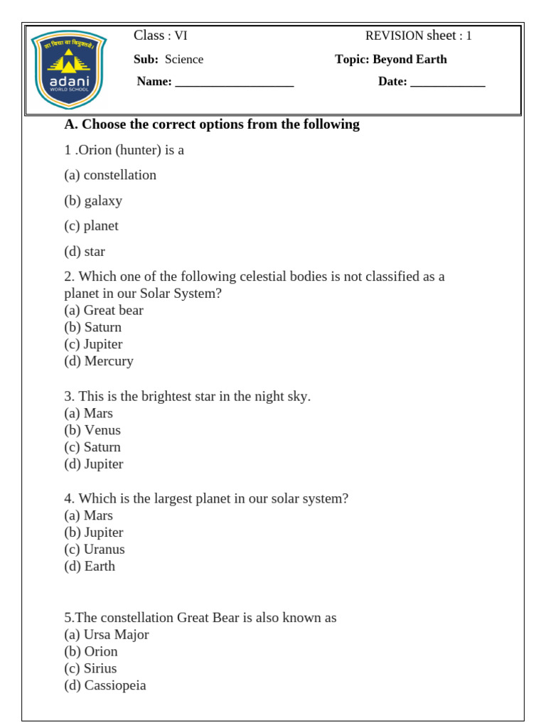 Science Revision: Beyond Earth Concepts | PDF | Solar System | Planets