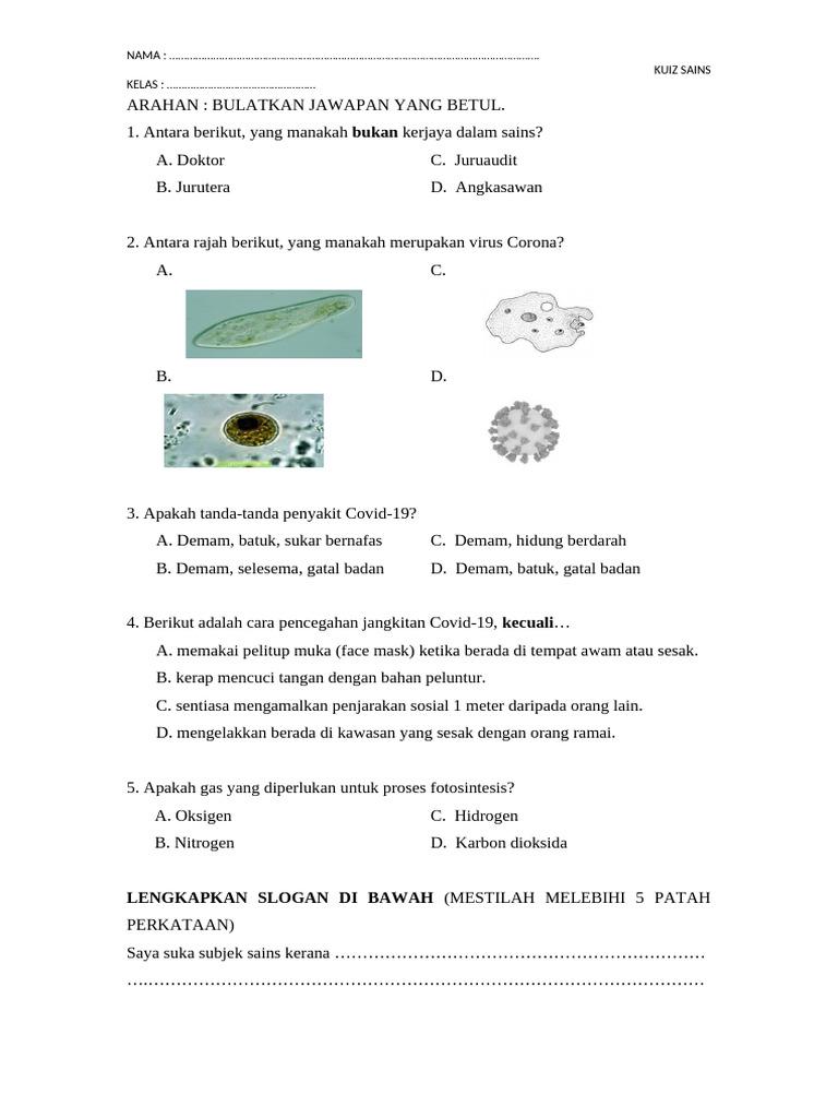 kuiz sains t.1 | PDF