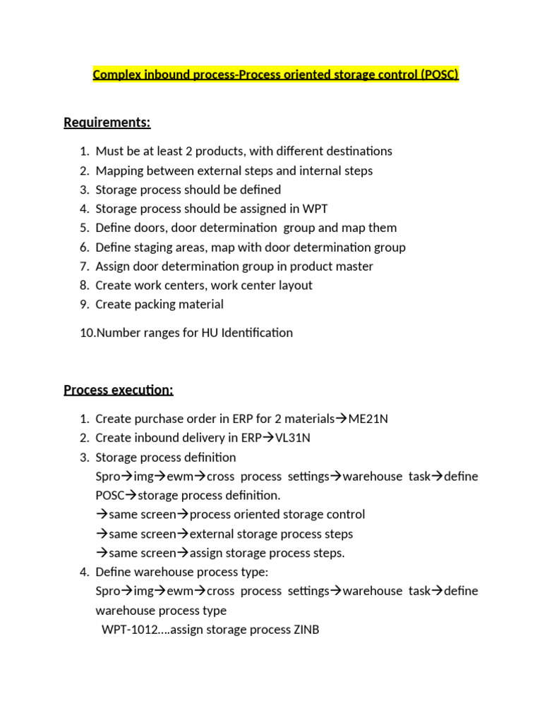 Inbound Process for POSC Management | PDF