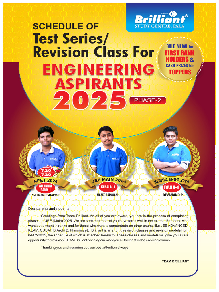 Jee Main Model Exam Schedule 2025 LT | PDF | Chemistry | Chemical Compounds