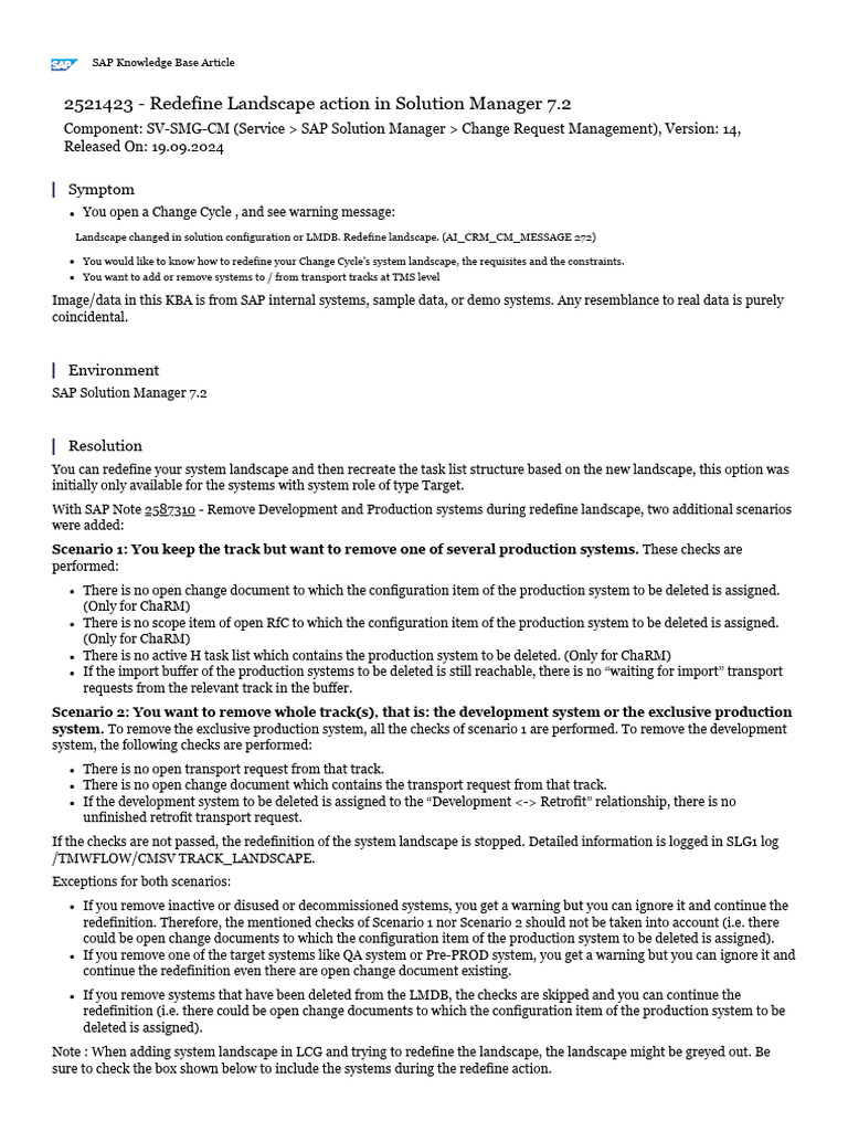 Redefine Landscape Action in Solution Manager 7.2 | PDF | Information ...