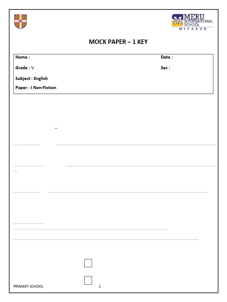 G5 Mock Paper - 1 QP Main - KEY | PDF | Sentence (Linguistics) | Linguistics