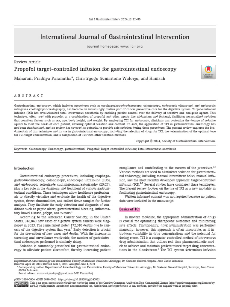 Propofol Target-Controlled Infusion For Gastrointestinal Endos | PDF ...