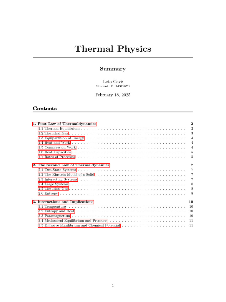 Thermal_Physics_Summary | PDF | Temperature | Thermodynamic Equilibrium