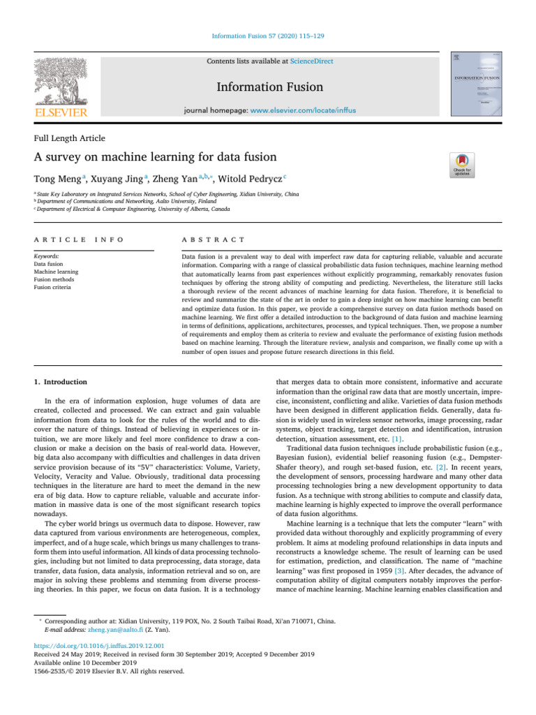 A survey on machine learning for data fusion | PDF | Machine Learning ...