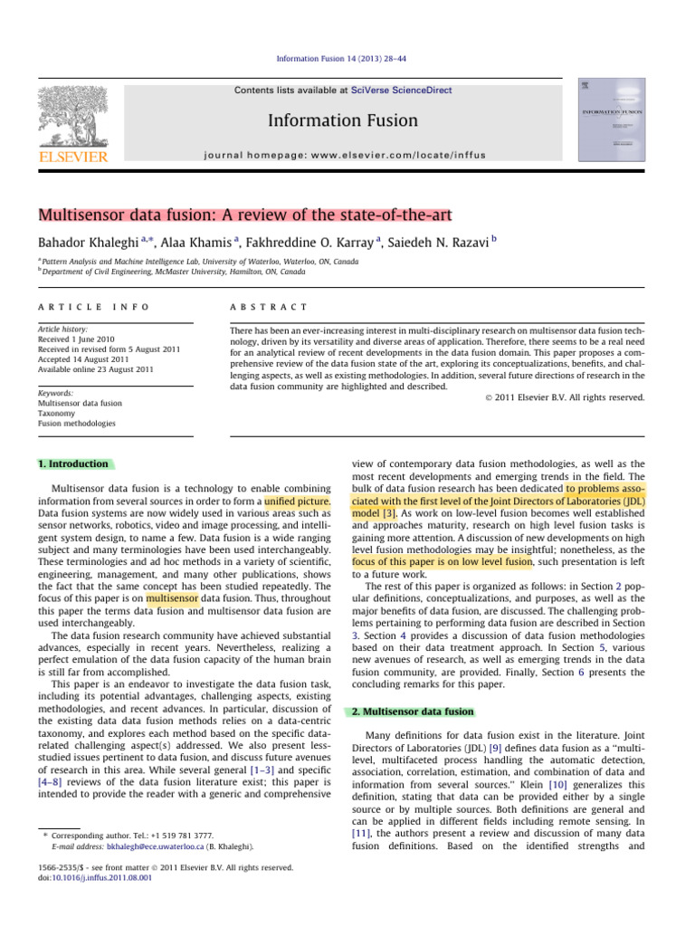 Multisensor data fusion A review of the state-of-the-art | PDF | Data | Information