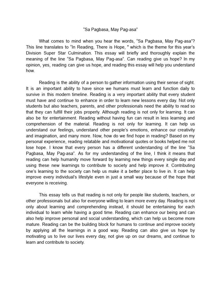 "Sa Pagbasa, May Pag-Asa" Essay Writing Practice | PDF | Reading ...