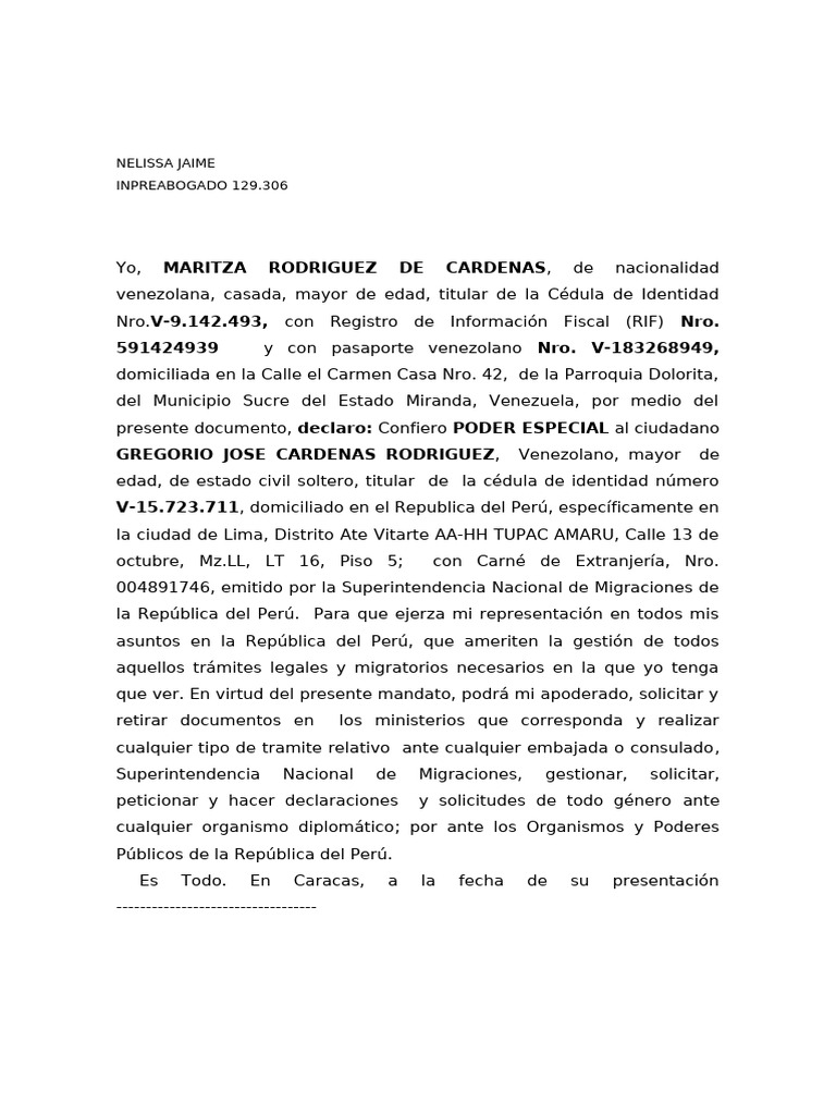 Poder Señora Maritza | PDF