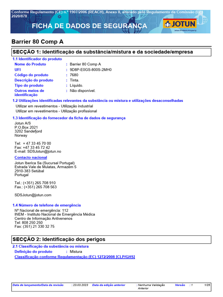 JOTUN - Barrier 80 Comp A | PDF | Solvente | Cloreto de polivinila (PVC)