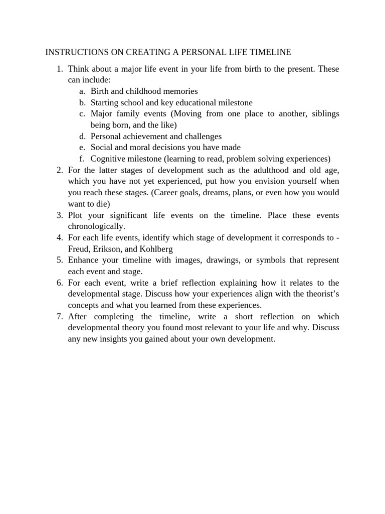 Instructions on Creating a Personal Life Timeline | PDF