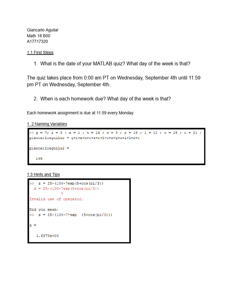 1 - Introduction To Matlab | PDF
