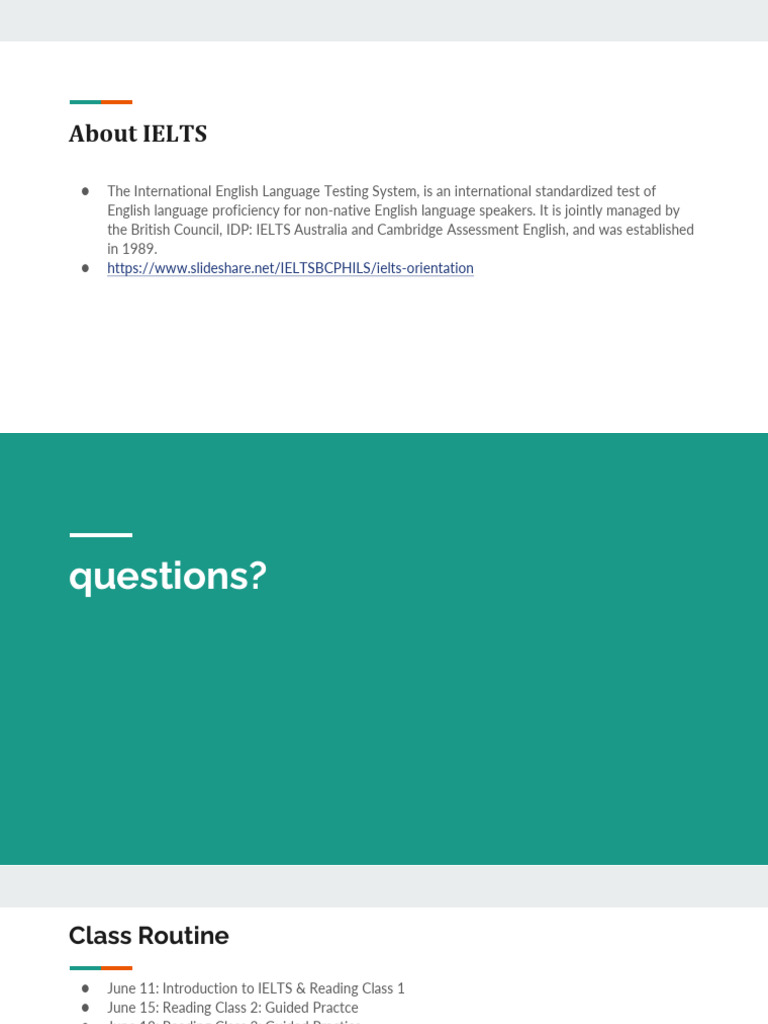 IELTS Intro & Reading - Class Presentation | PDF | International ...