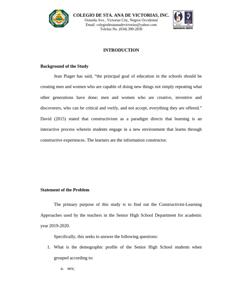 Thesis Paper Format | PDF | Constructivism (Philosophy Of Education ...