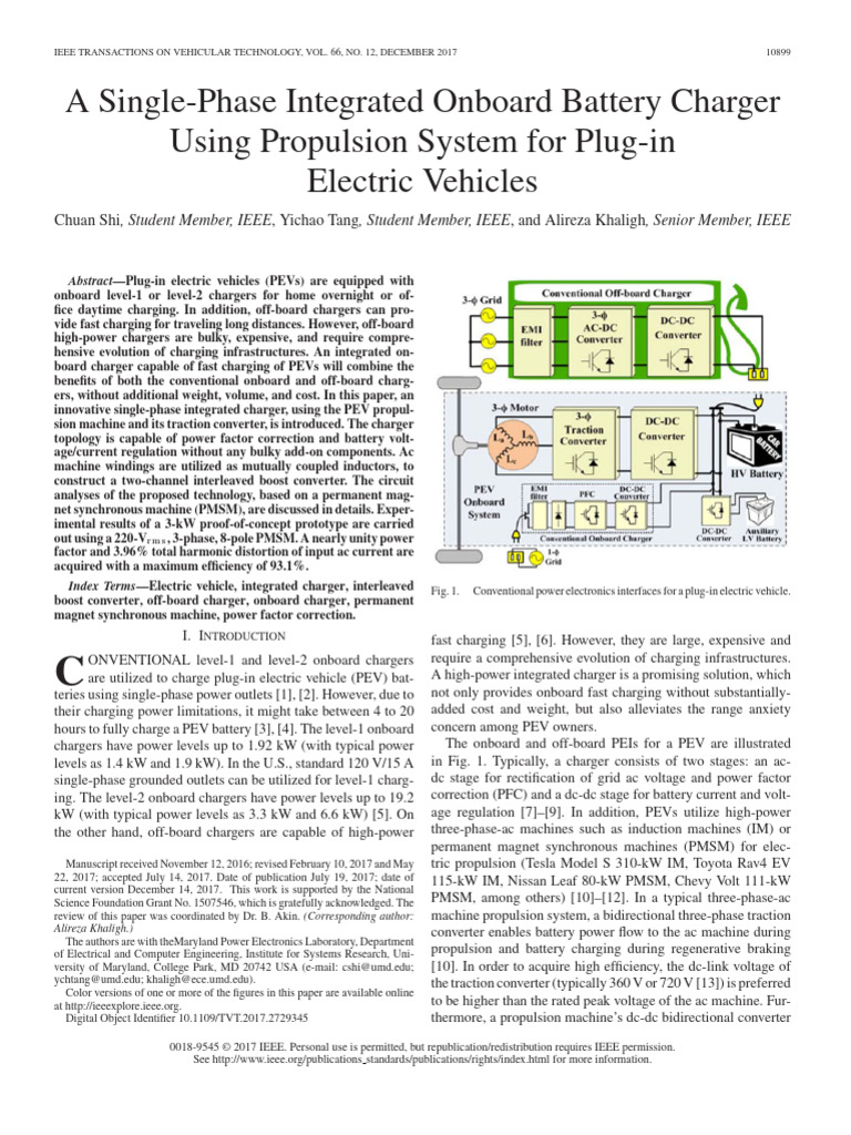 A Single-Phase Integrated Onboard Battery Charger Using Propulsion ...