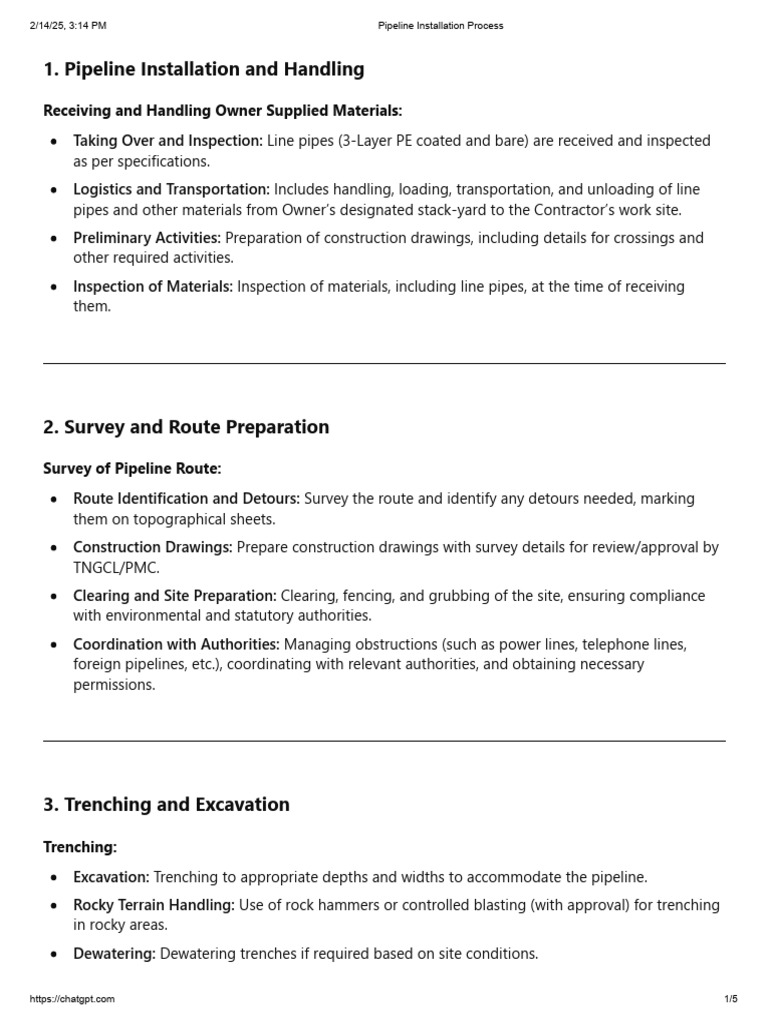 Pipeline Installation Process Overview | PDF | Mechanical Engineering