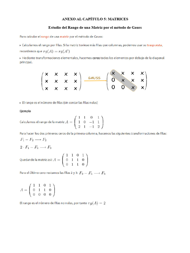 Anexo Al Tema 5 (Método de Gauss para Rango de Matrices) | PDF