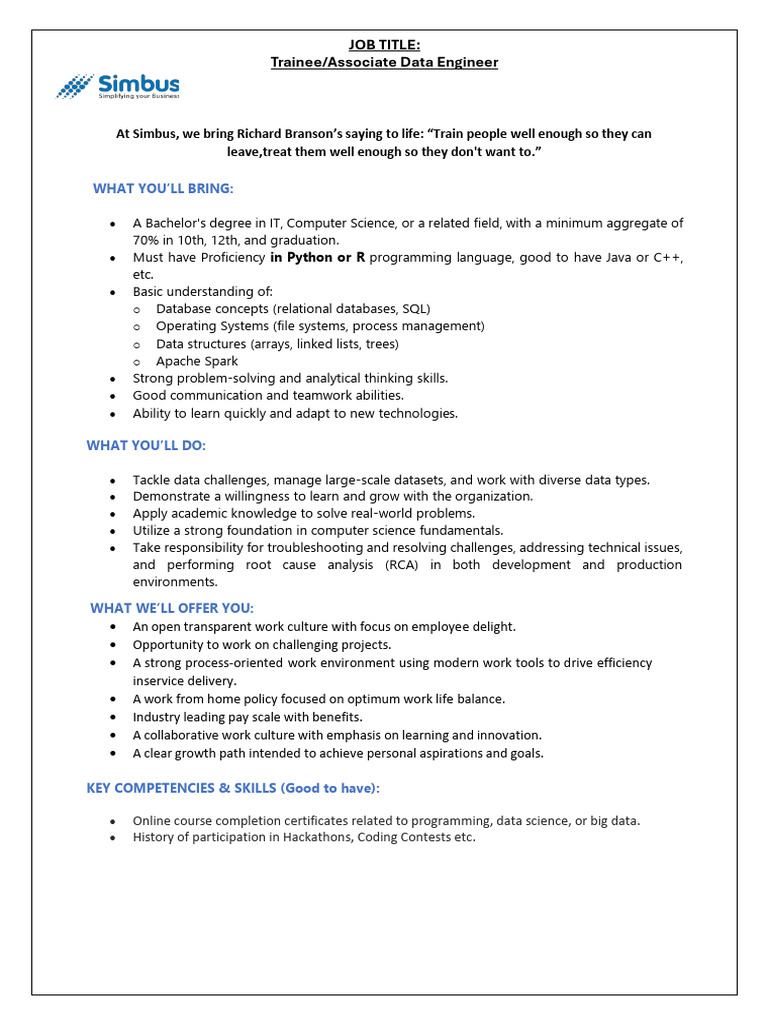Trainee Data Engineer Position at Simbus | PDF | Databases | Computer ...