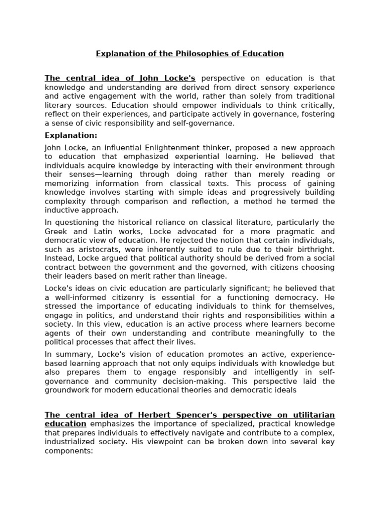Philosophies of Education Explained | PDF | Knowledge | Philosophy Of ...