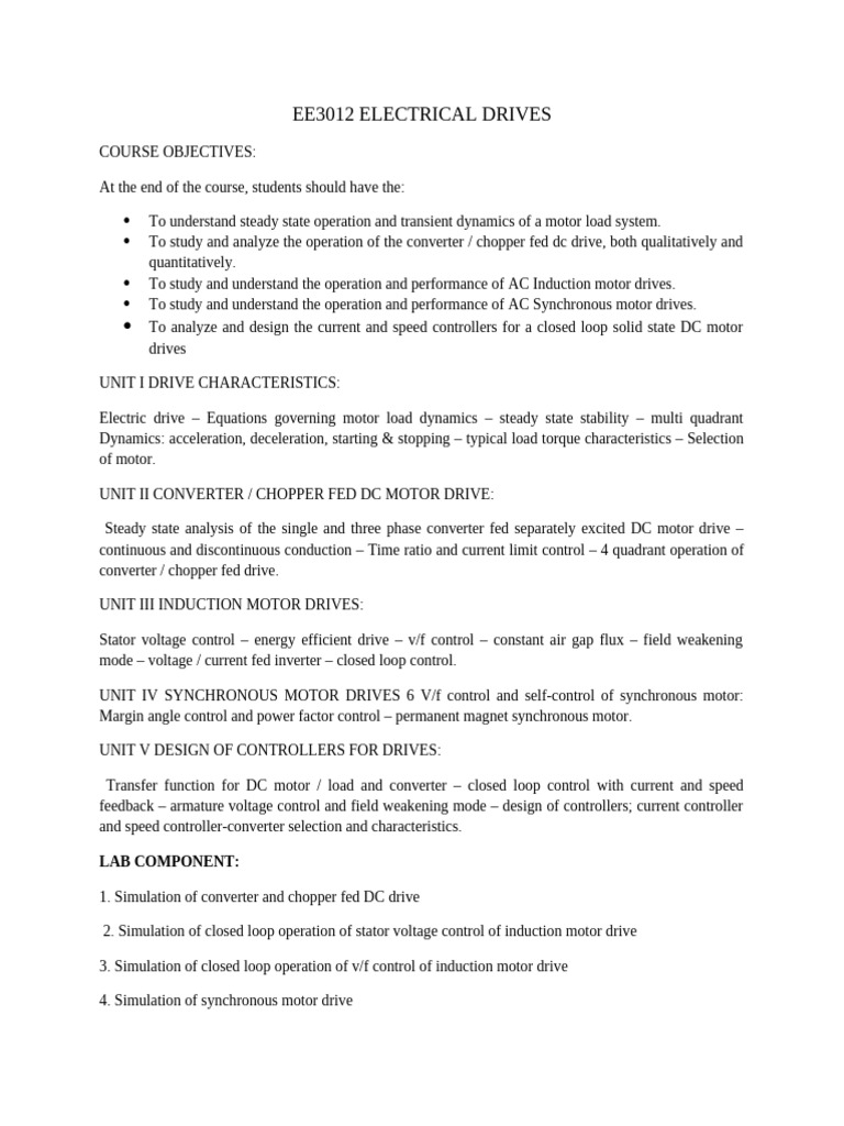 Ee3012 Electrical Drives | PDF | Electric Motor | Electricity