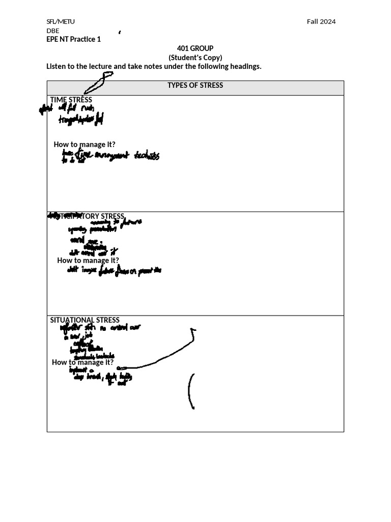 Epe NT Practice 1 (Different Types of Stress) SS | PDF
