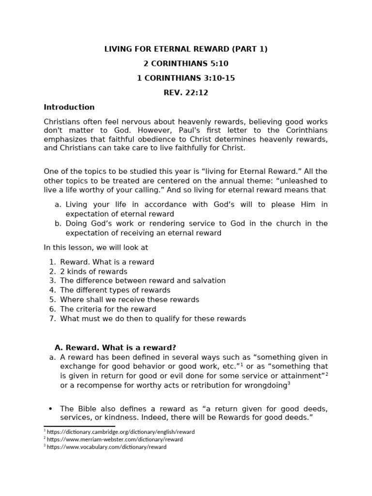 Living for Eternal Rewards in Christ | PDF | Jesus | Last Judgment