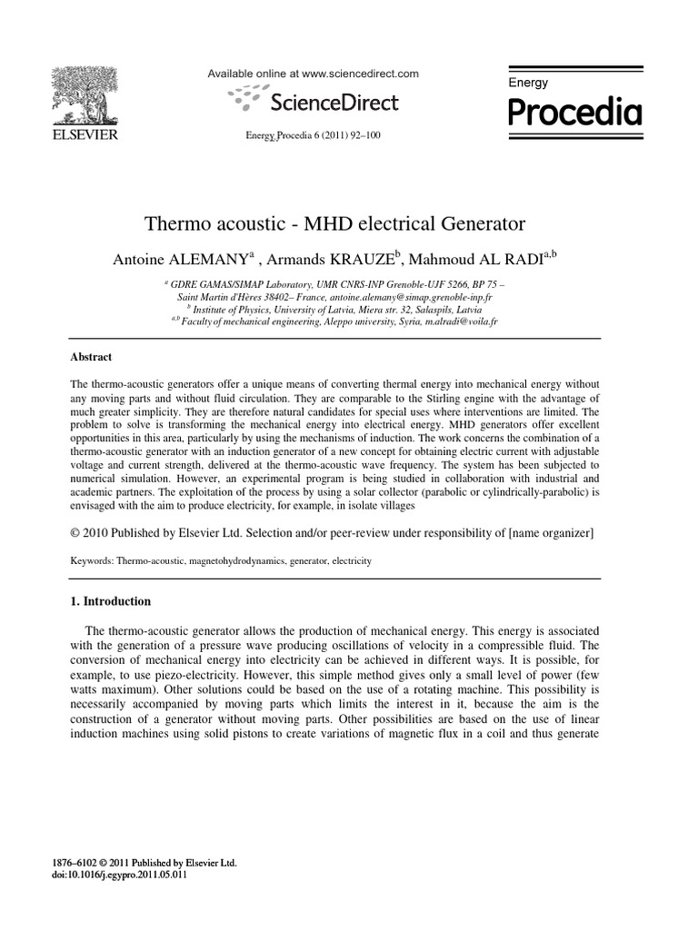 Thermo Acoustic - MHD Electrical Generator | PDF | Electric Generator ...