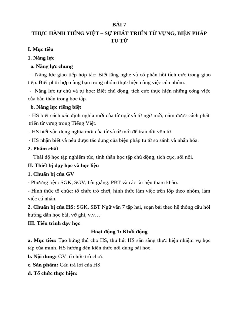 BÀI 7 - THTV - SỰ PHÁT TRIỂN CỦA TỪ VỰNG, BIỆN PHÁP TU TỪ- Thảo | PDF