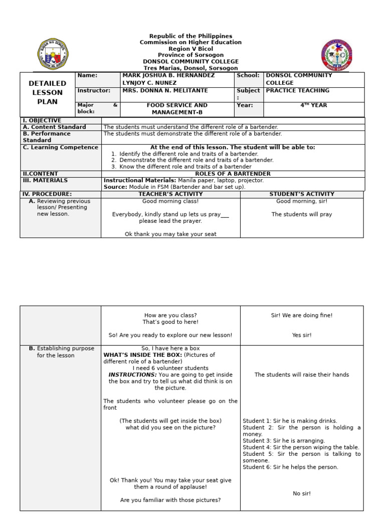 Bartender Roles and Skills Lesson Plan | PDF | Bartender | Point Of Sale
