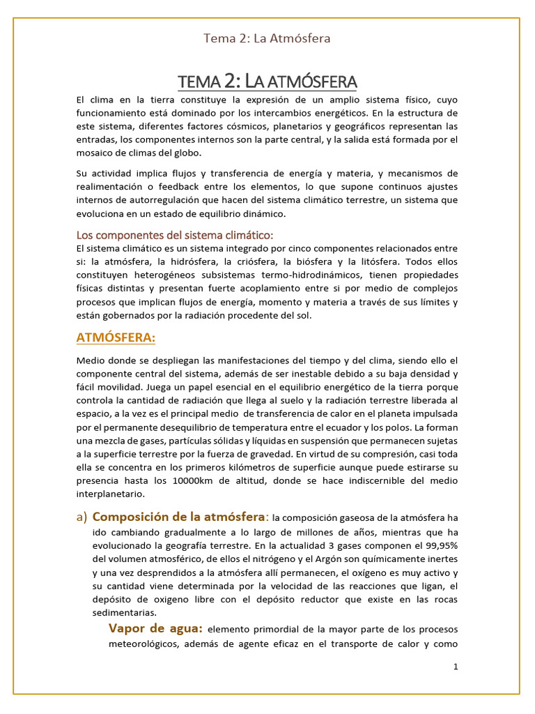 Tema 2-La Atmosfera | PDF | Atmósfera | Tierra