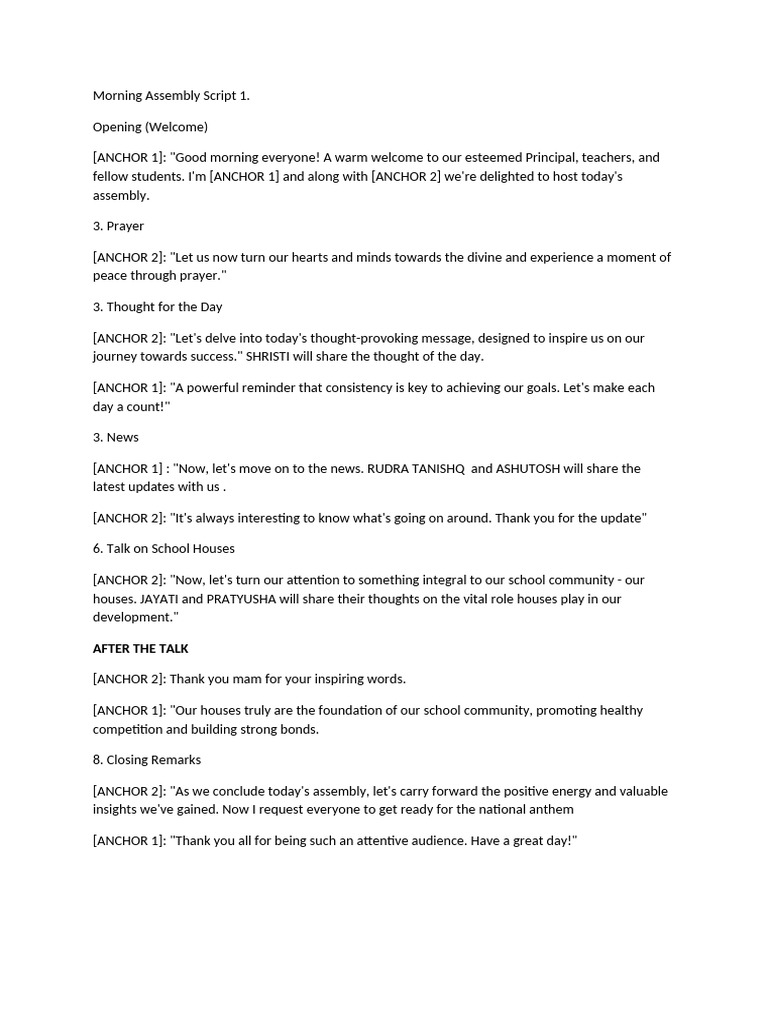 morning assembly draft | PDF