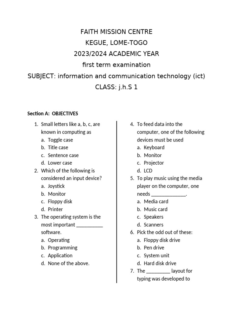1ST Term Ict JHS 1 Mod | PDF | Computer Keyboard | Computing
