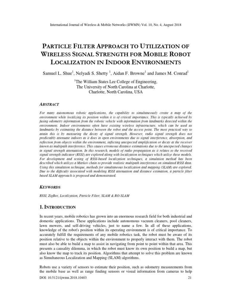 Particle Filter Approach To Utilization Of Wireless Signal Strength For
