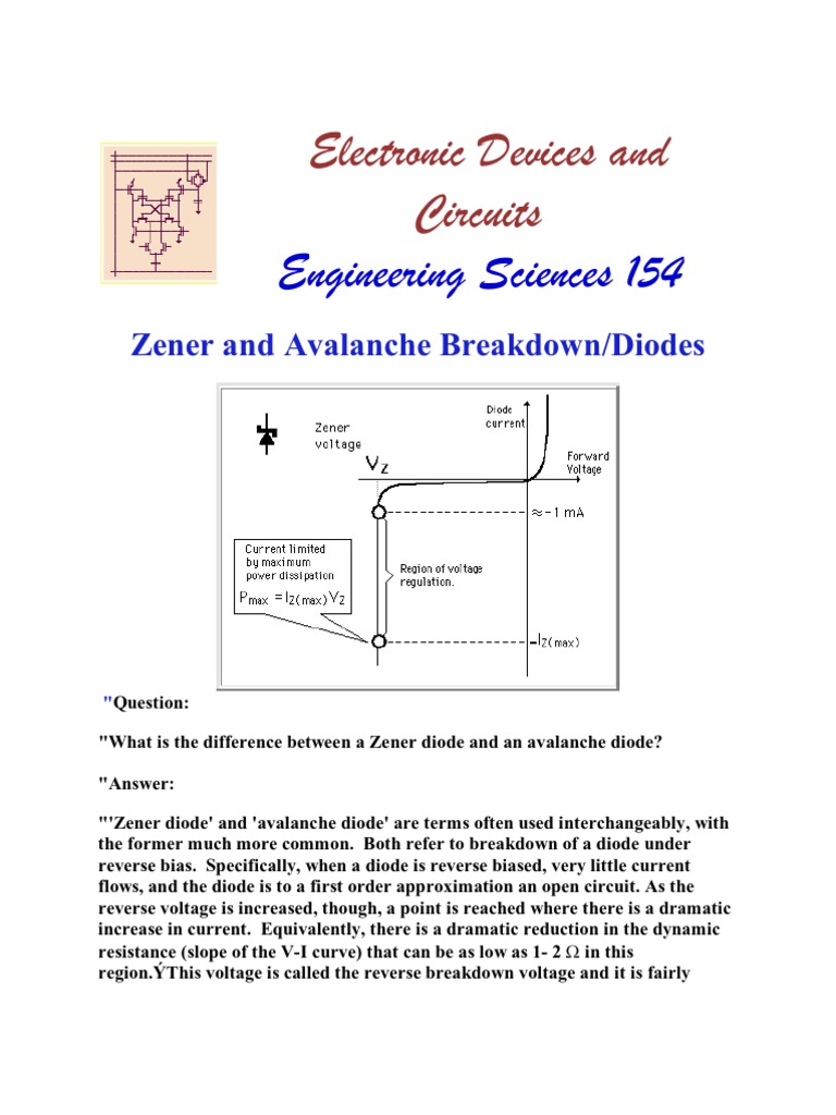 Electronic Devices and Circuits Zener and Avalanche Breakdown | PDF ...
