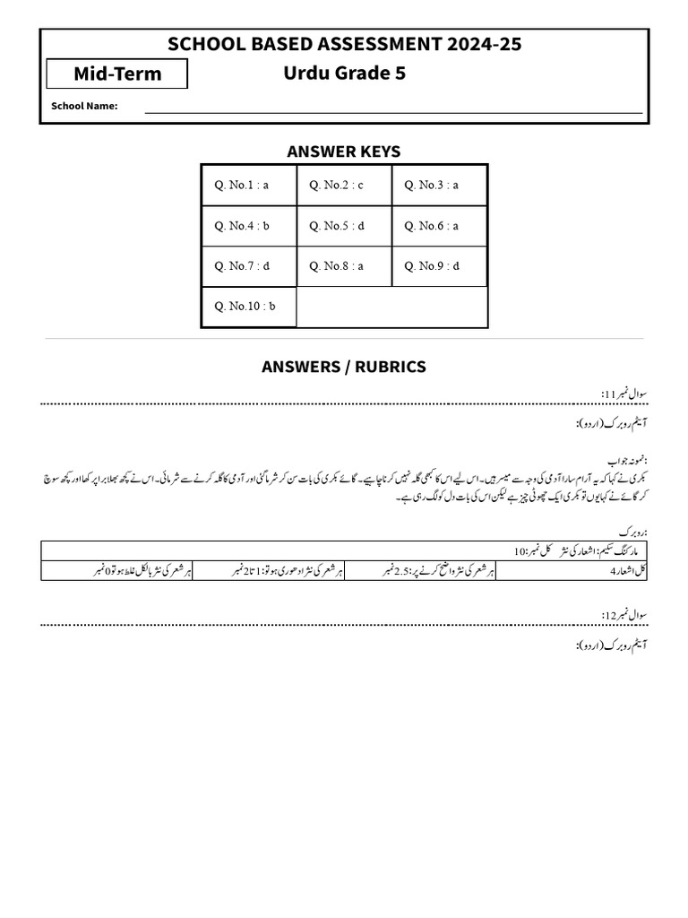 5th Urdu Key | PDF