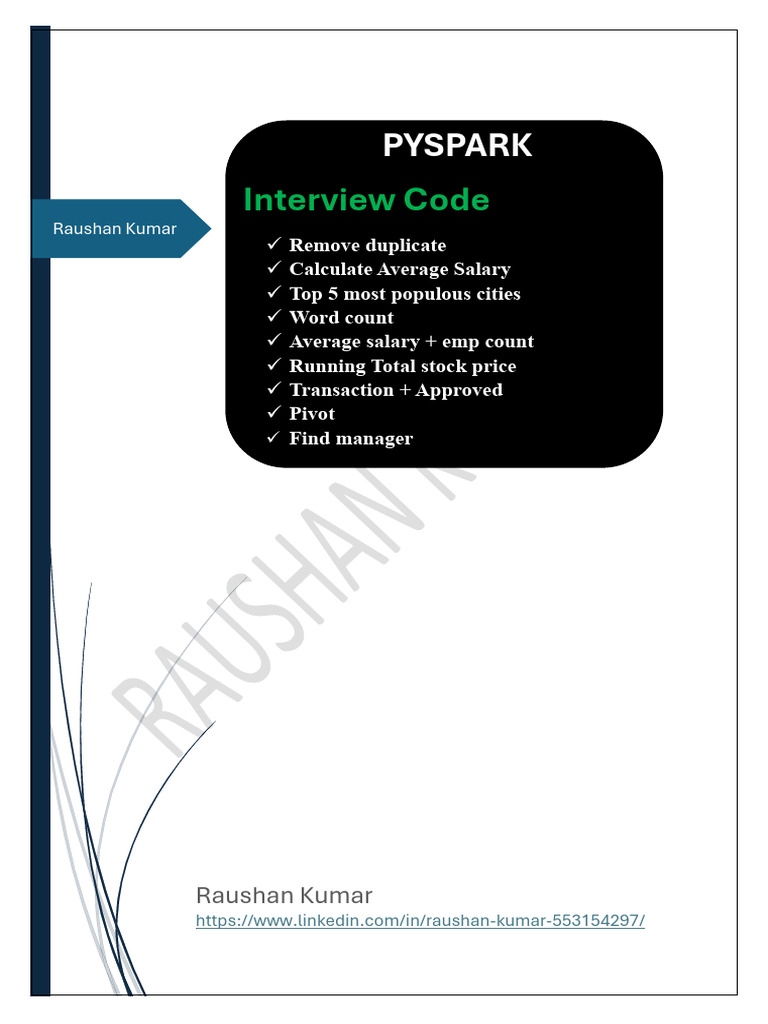 Pyspark_Coding_Interview_Questions | PDF | Apache Spark | Information ... Pyspark_Coding_Interview_Questions | PDF | Apache Spark | Information ...