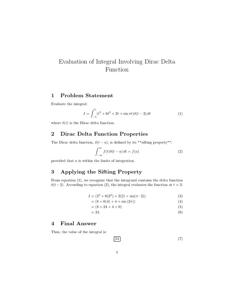 Dirac Delta Function With Its Properties | PDF