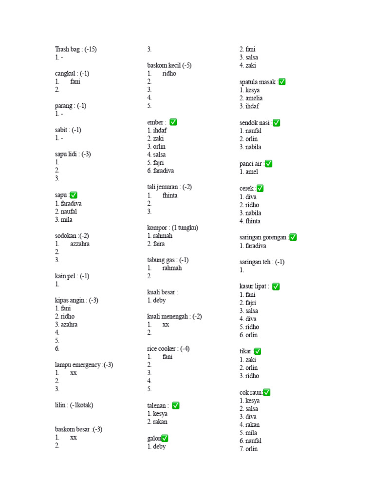 List Barang Kkn Kelompok | PDF