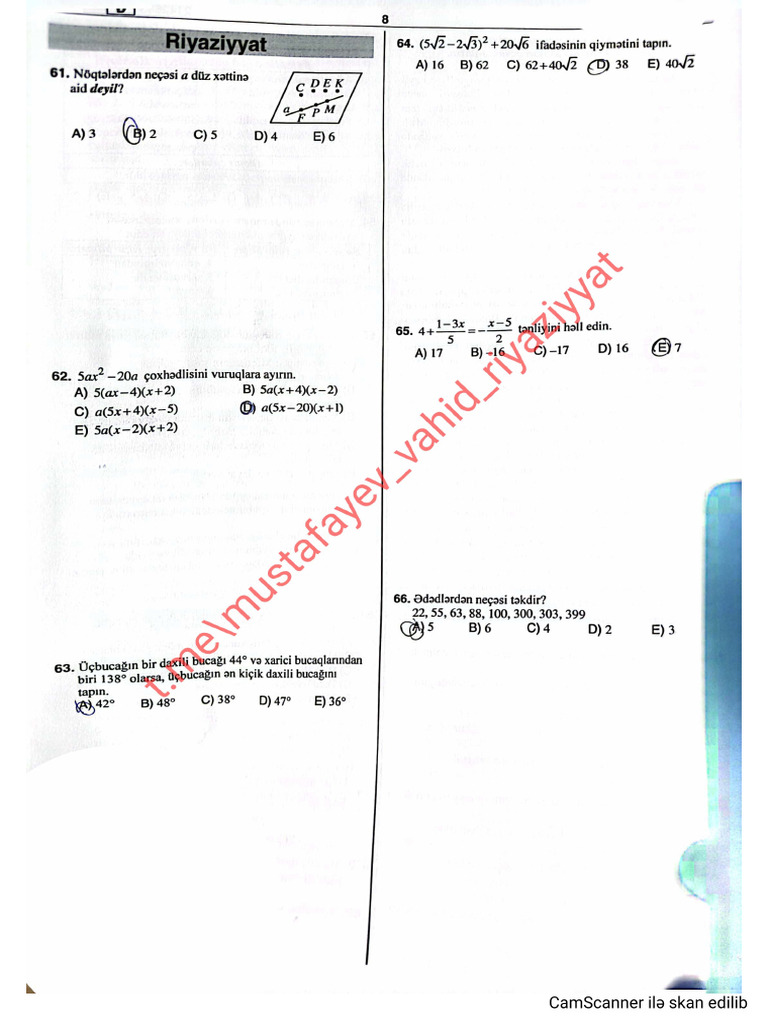 17 Mart 2024 IX Sinif Buraxılış ( Yalnız Riyaziyyat) | PDF