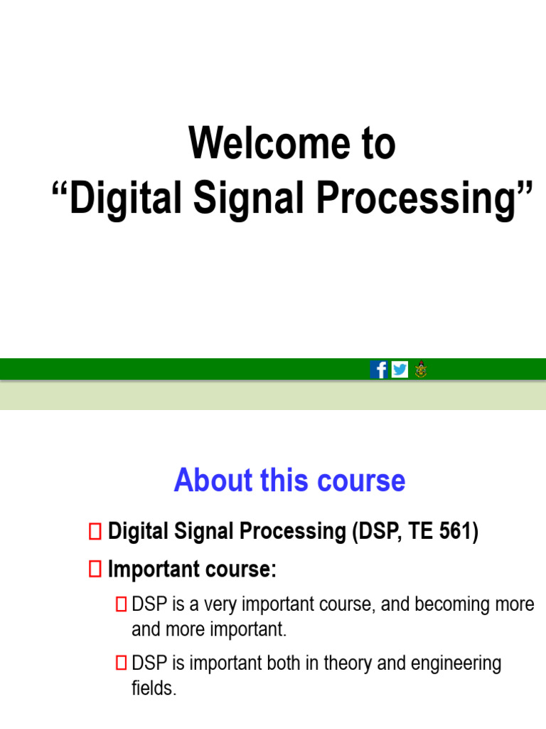 TE 561 Lecture 1 - Introduction | PDF | Digital Signal Processing ...