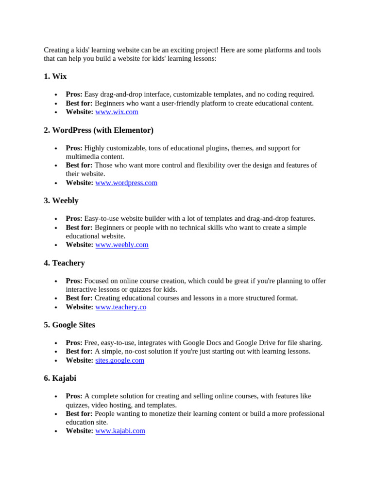 Creating A Kids' Learning | PDF | Websites | Educational Technology