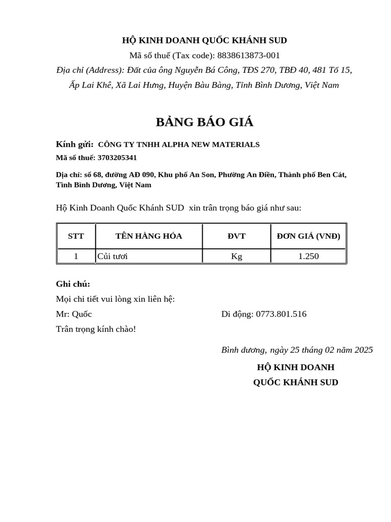 BÁO GIÁ CONG TY ALPHA (1) | PDF