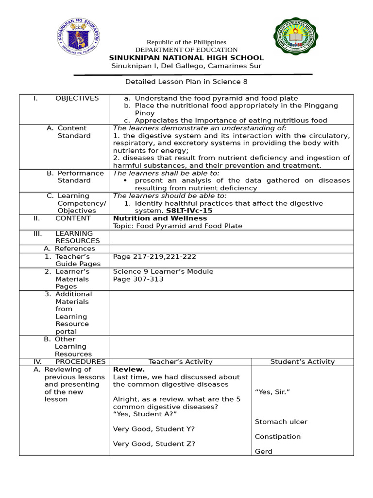 SCIENCE 8 LP - Day 5 Explicit - Nutritional Pyramid | PDF | Foods ...