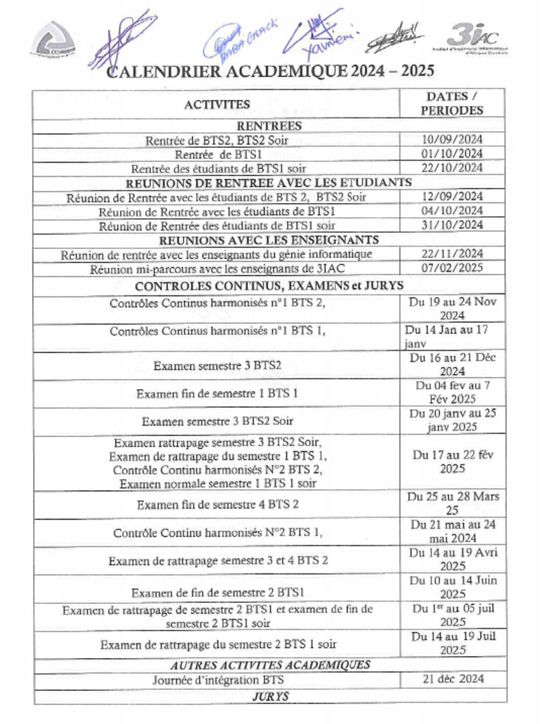 CALENDRIER ACADEMIQUE BTS GENIE INFO | PDF