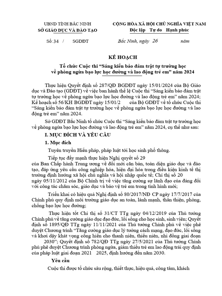 Ke Hoach To Chuc Cuoc Thi Sang Kien Bao Dam Trat Tu Truong Hoc Ve Phong Ngua Bao Luc Hoc Duong ...