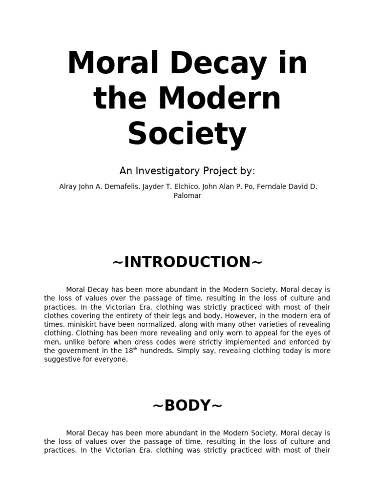 Moral Decay in The Modern Society | PDF
