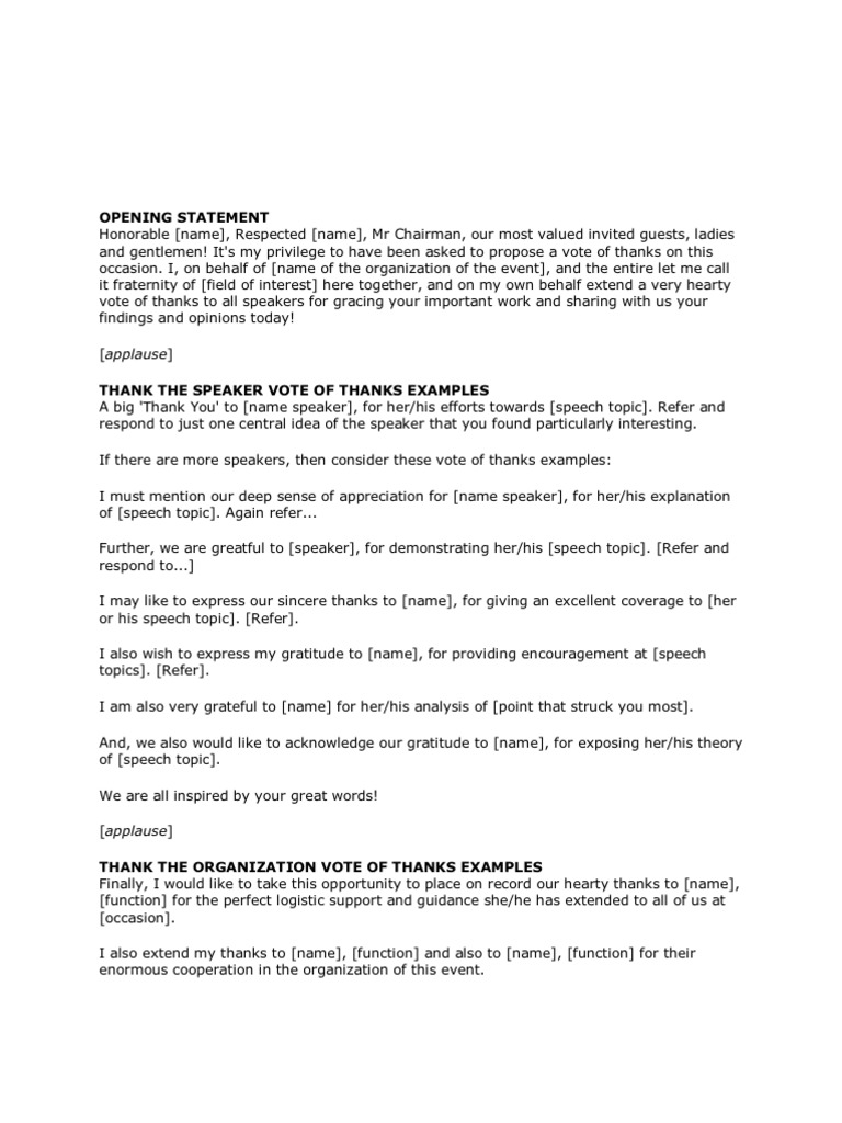 Vote of Thanks Template | PDF