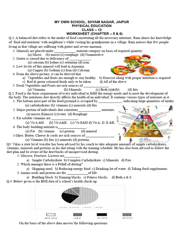 Class 12 Physical Education Nutrition Worksheet | PDF | Nutrients | Dieting